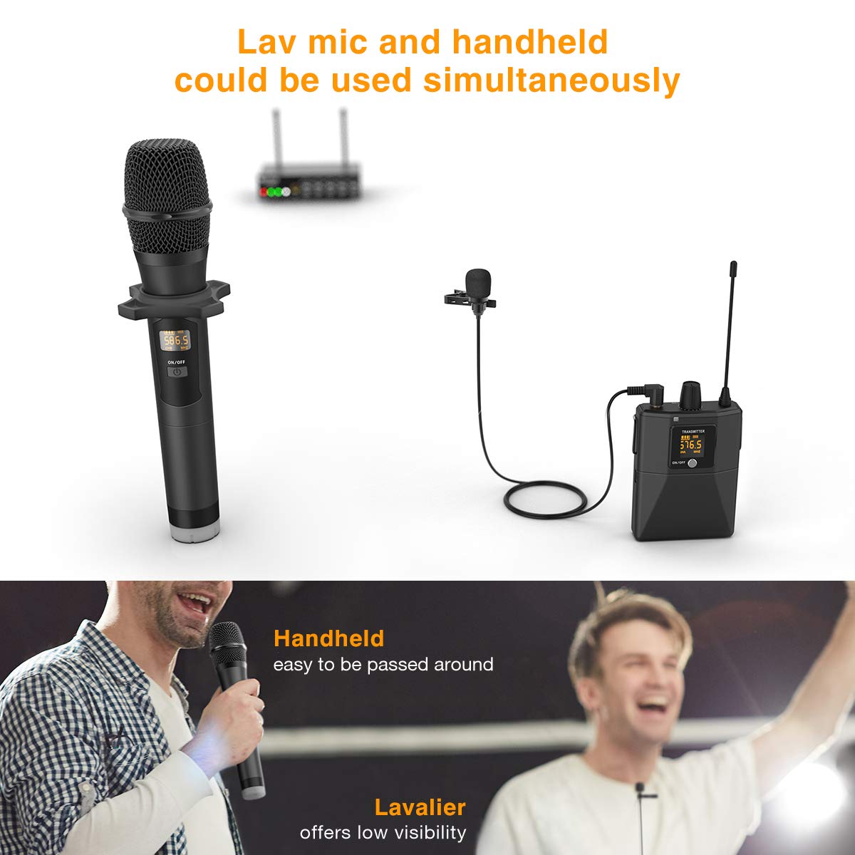 FIFINE Wireless Microphone System, 50 Channels, 3.5mm Jack, Auxiliary