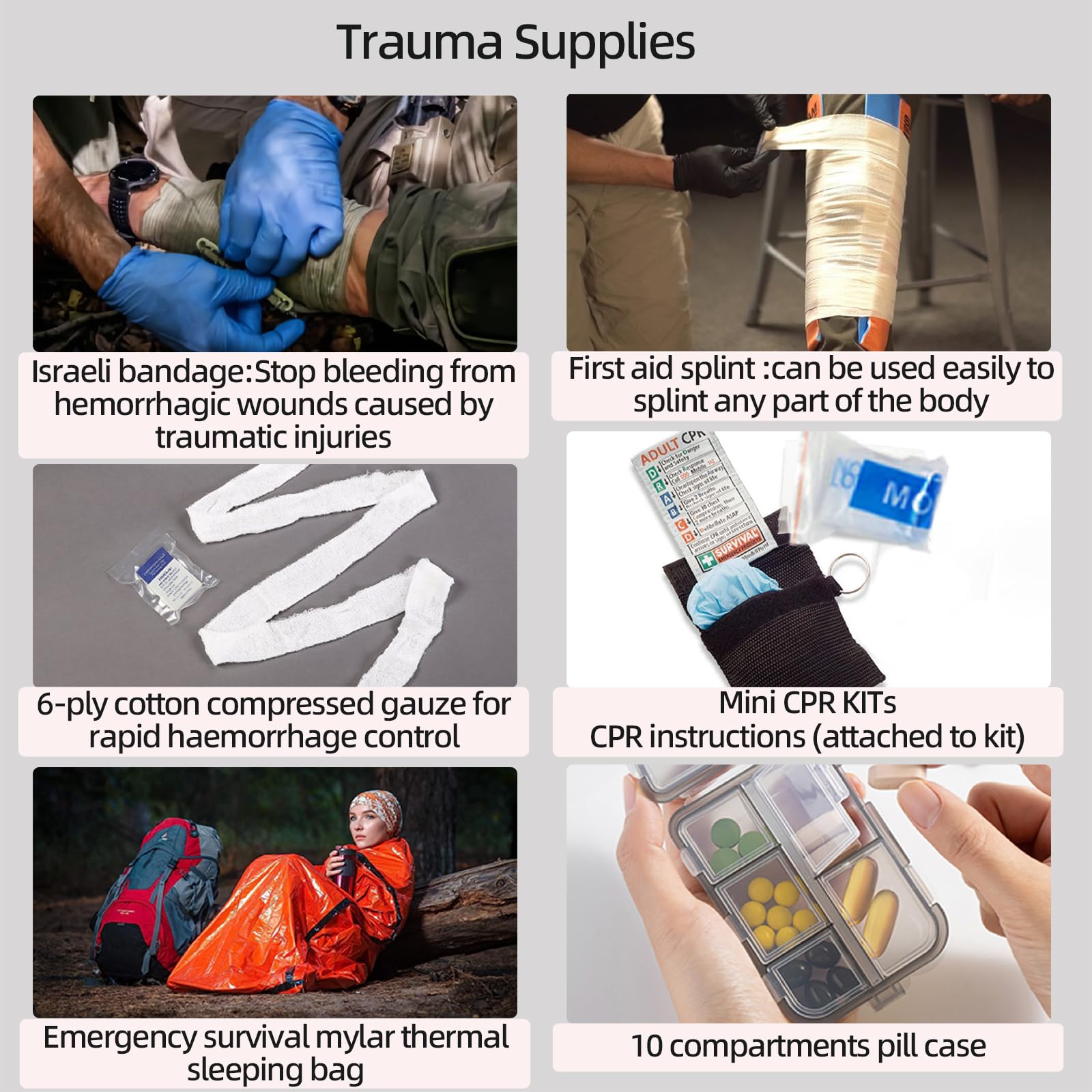 Besst Survivor Comprehensive First Aid Kits- Advanced Trauma Kits with Labeled Compartments, Large Emergencies Medical Kits for Car, Home, Camping and Outdoor Emergencies -252 Piece Set