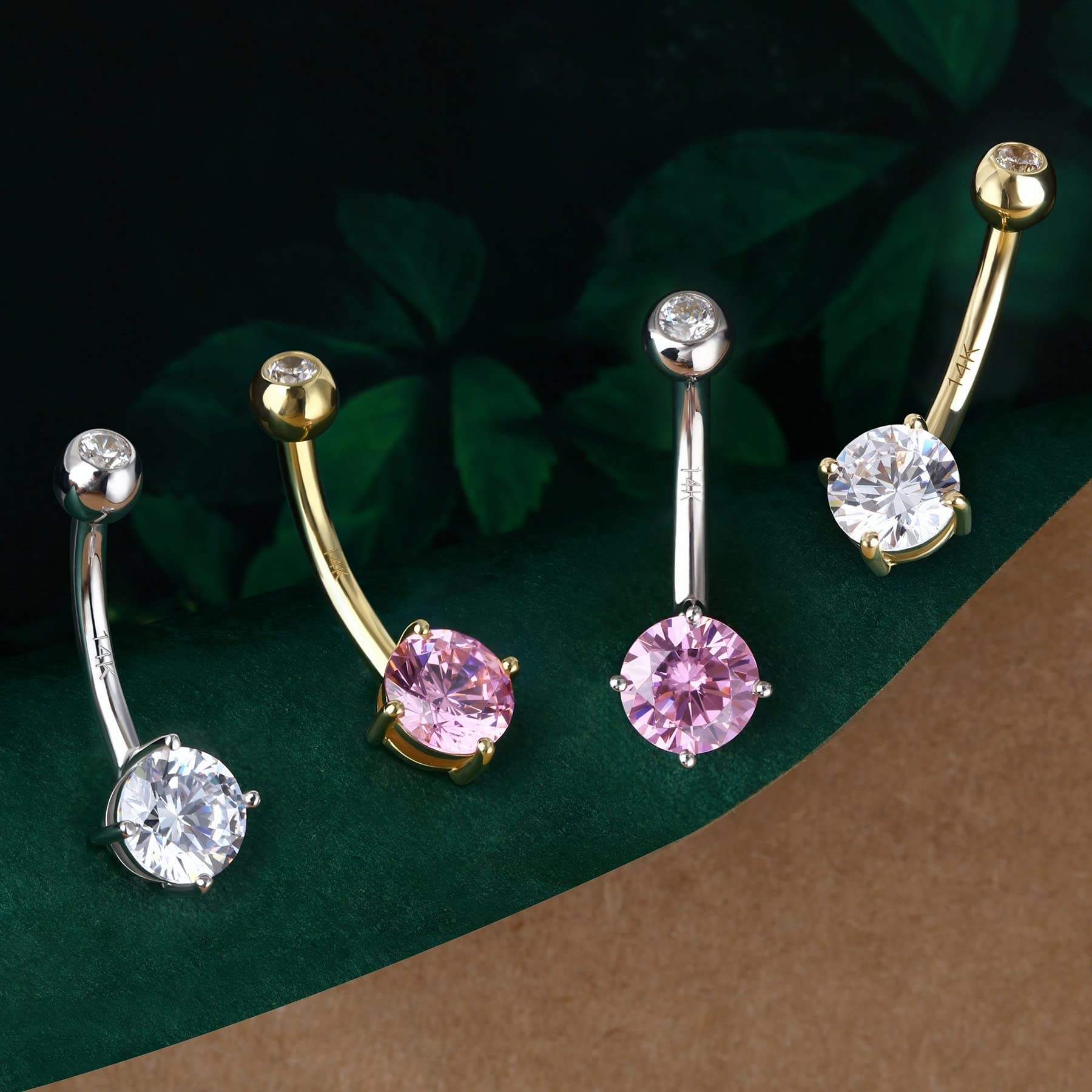 COCHARM 14K Solid Gold Belly Button Rings for Women Yellow Gold Belly Rings 14k Gold Cute Clear CZ Belly Navel Piercing Jewelry