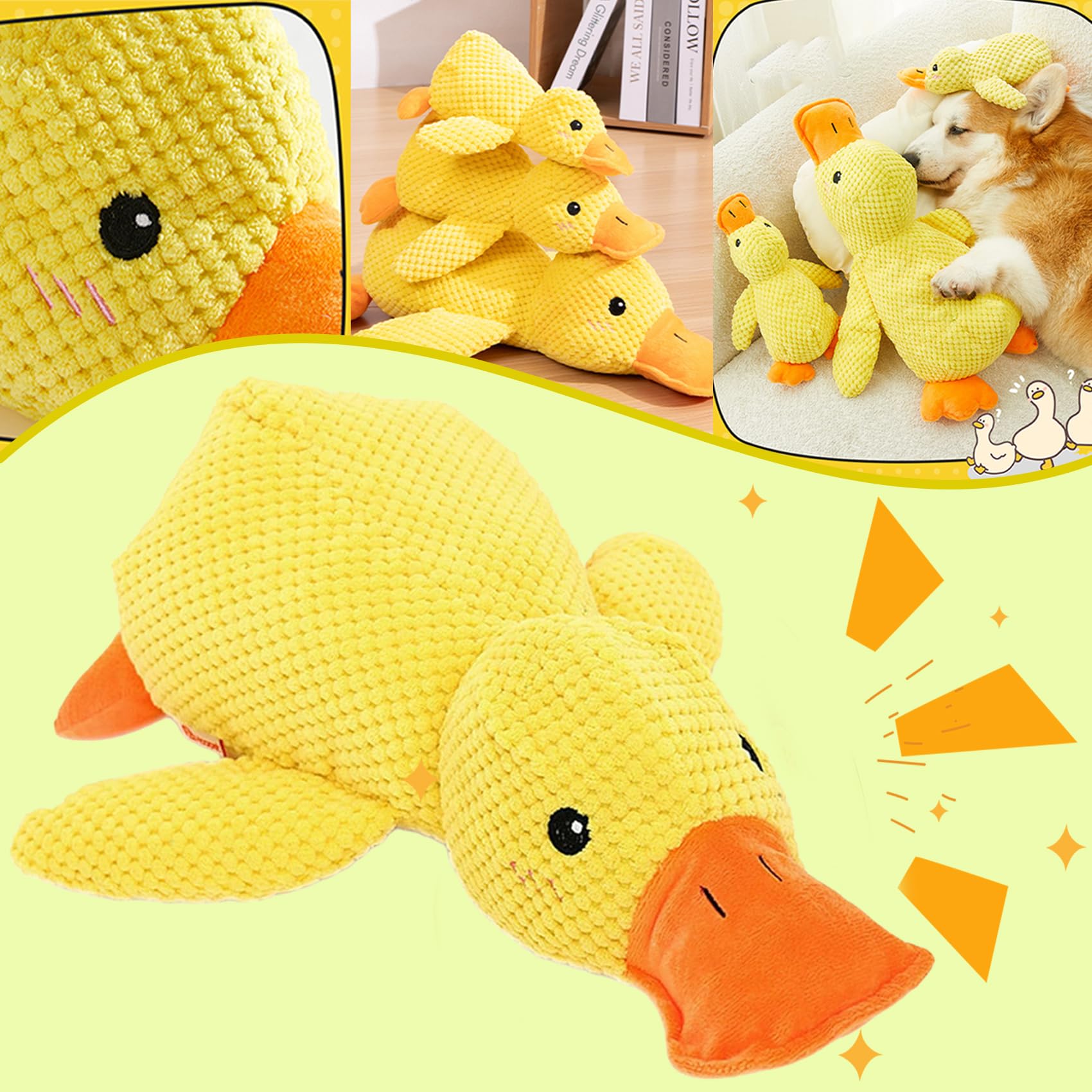 Best Friends Calming Duck Toy for Dogs,Best Friends Calming Duck Dog Toy Bright Yellow,3 Sizes Outfany Calming Duck,Mellow Dog Calming Duck,Suitable and Breeds (L)
