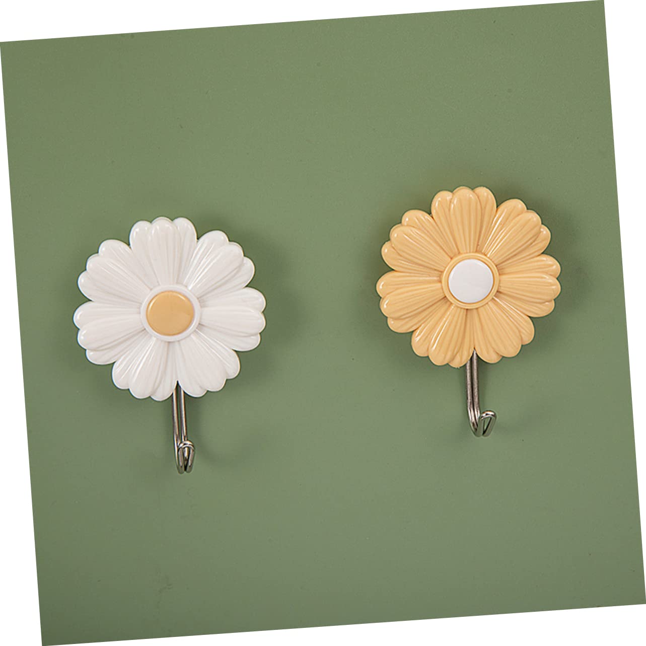 Parliky 4Pcs Decorative Daisy Adhesive Wall Hooks Strongly Adhesive Punch Hangers for Clothes Hats Towels Cute Wall Mounts for Home Decor
