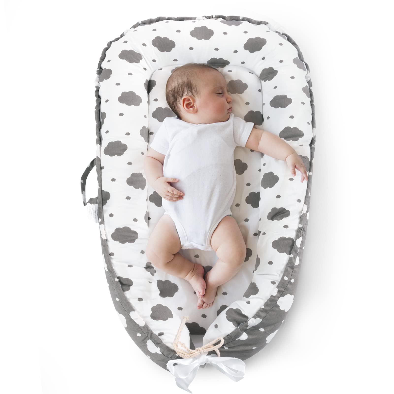 Baby Lounger Baby Nest Co Sleeping 100% Cotton Breathable Cover Sleeping Bed Cover for Newborn Nest Co Sleeping Bed Machine Washable,Grey Cloud