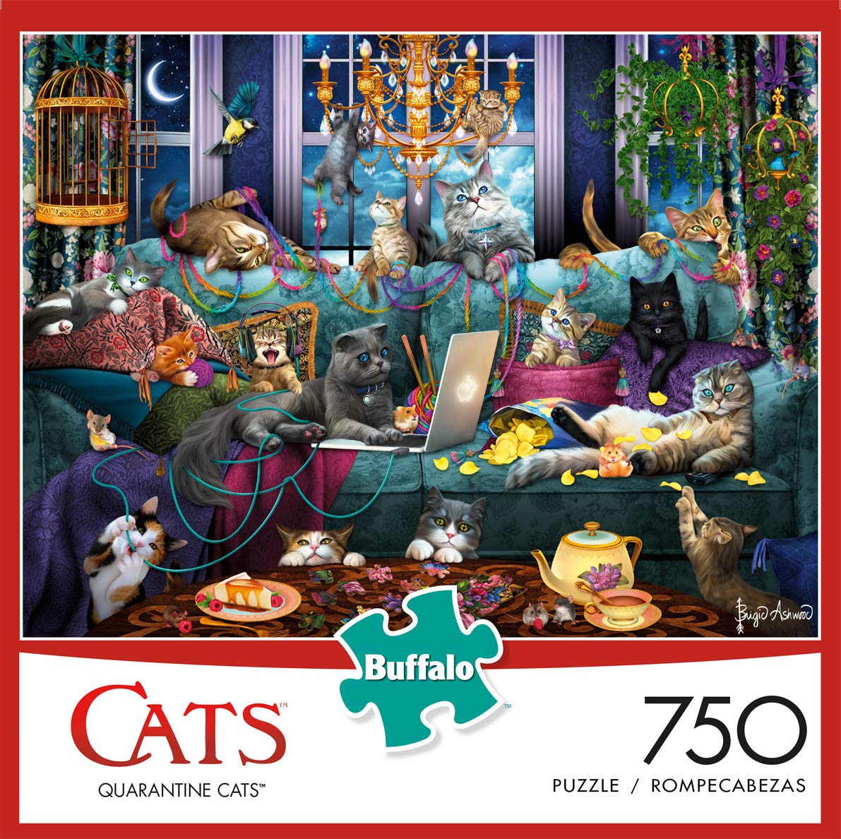 Buffalo Games - Brigid Ashwood - Quarantine Cats - 750 Piece Jigsaw Puzzle For Adults - High Quality Challenging Puzzle Perfect for Game Nights - Finished Puzzle Size is 24.00 x 18.00