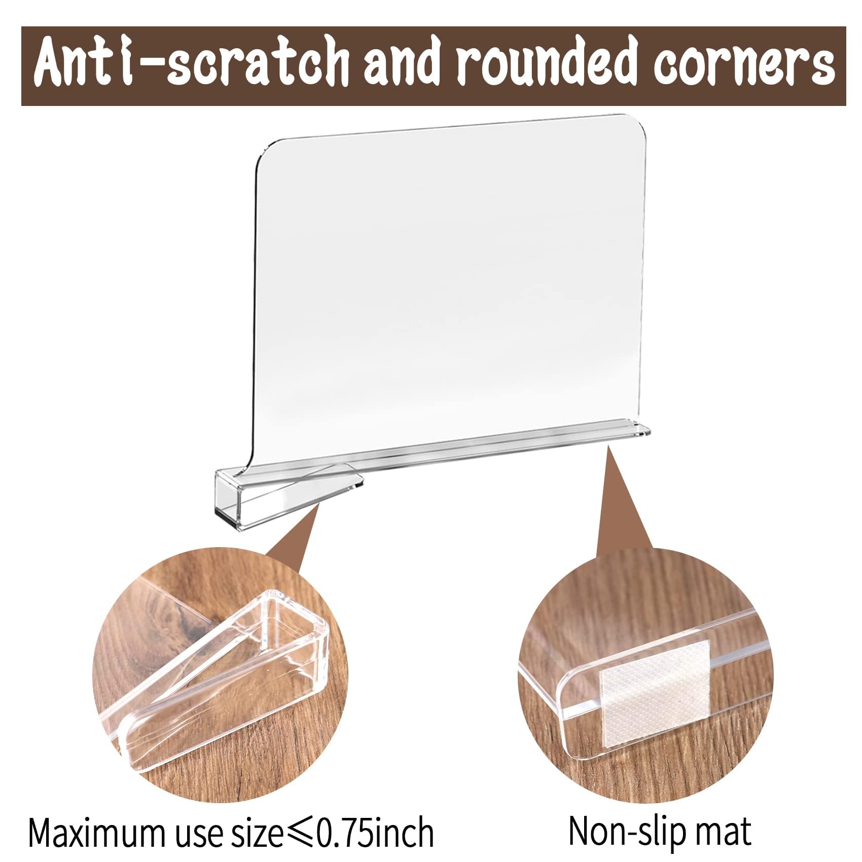 Hmdivor Acrylic Shelf Dividers for Closet Organization, Closet Shelf Dividers Closet Organizer for Wood Shelf and Cabinets Shelf in Bedroom, Kitchen and Office(6pcs)
