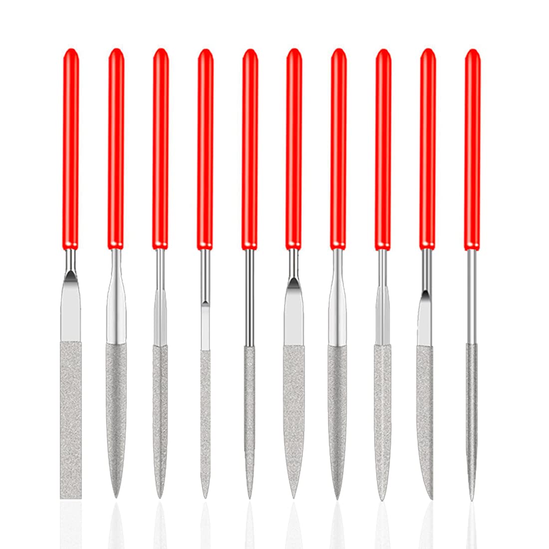 Saipe 10 Pcs Mini Diamond Needle File Set Diamond Files Mini Needle Set for Jewlery Metal Glass Stone Grinding, Polishing and Engraving (2x100mm)