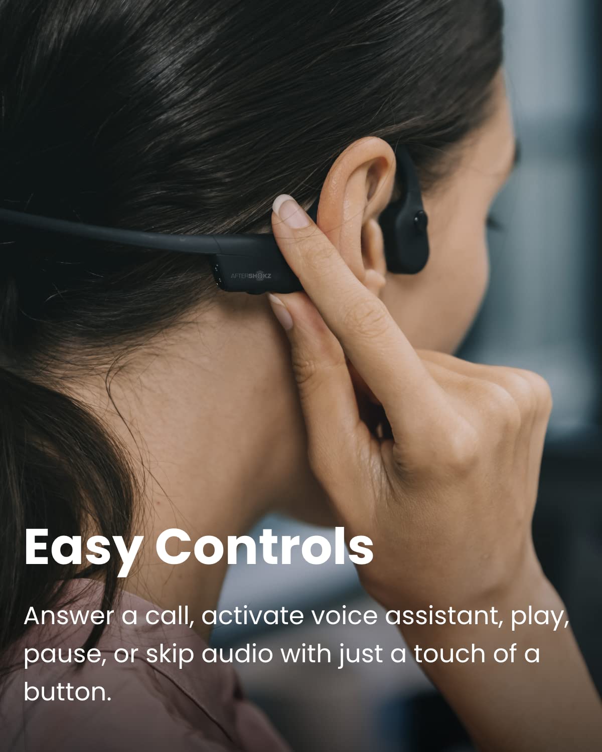 Aftershokz OpenComm (Rebranded as Shokz OpenComm) Wireless Stereo Bone Conduction Bluetooth Headset with Noise-Canceling Boom Microphone for Office Home Business Trucker Drivers Commercial Use, Black