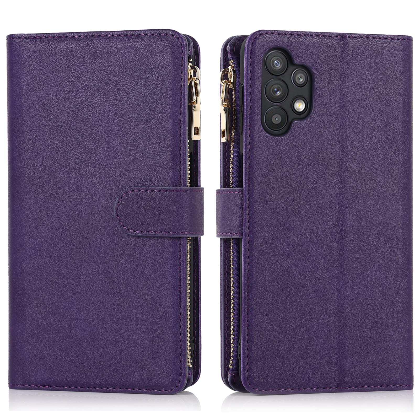 Jaorty Samsung Galaxy A32 5G Wallet Case,[9 Card Slots] Removable Adjustable Crossbody Necklace Lanyard Shoulder Strap Zipper Magnetic Leather Case for Samsung Galaxy A32 5G,6.5 inch Purple