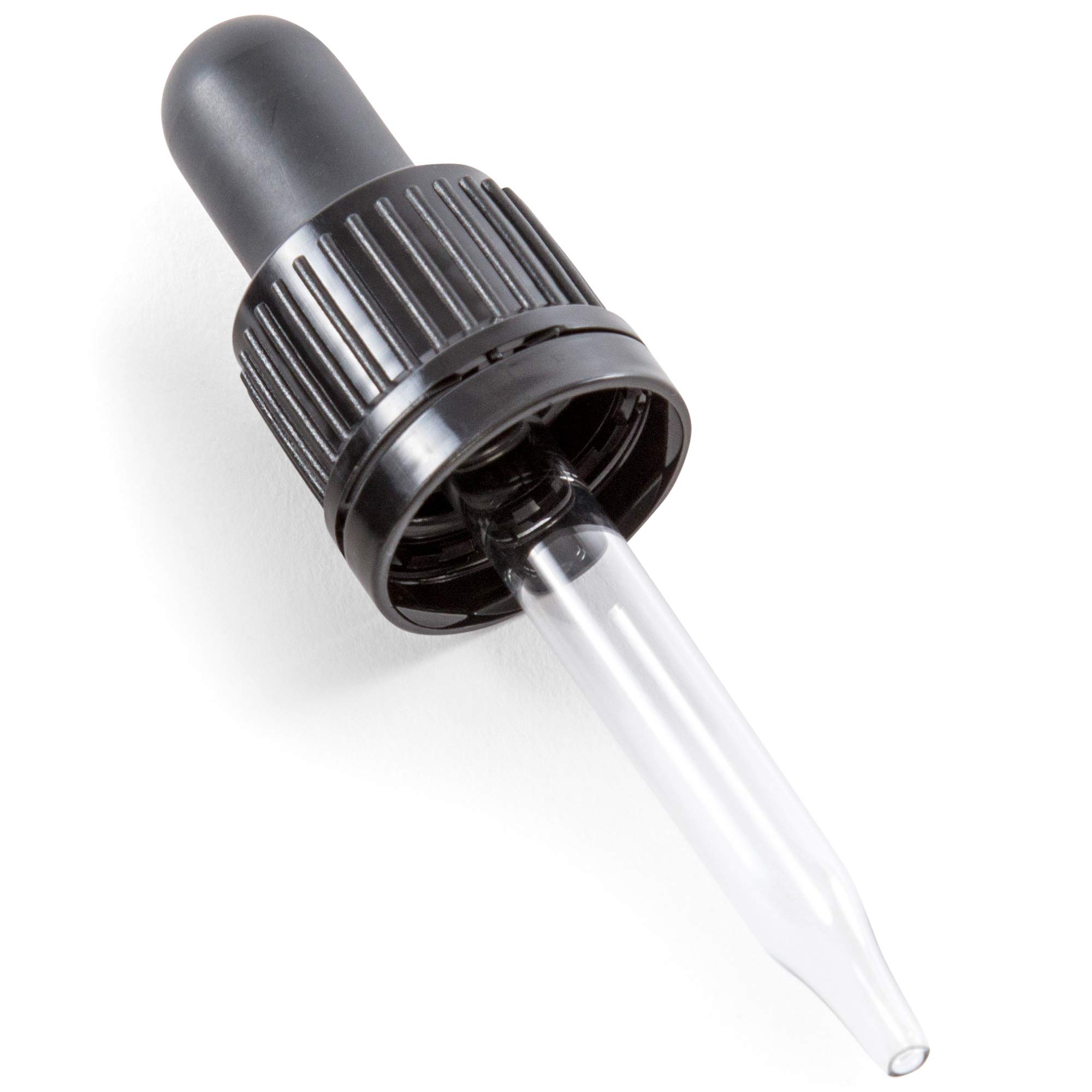 Plant Therapy Glass Droppers, 4 Pack | Use With 10 mL Essential Oil Bottle | Black Bulb Polypropylene Plastic Cap With Straight Glass Pipette Dropper, Tamper Evident Seal