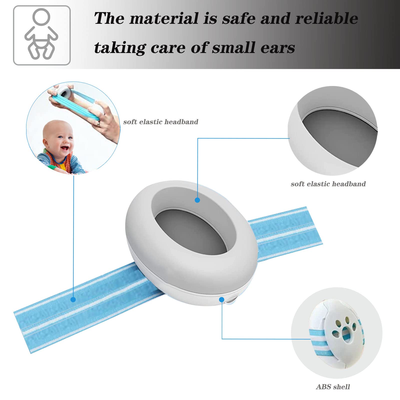 Baby Noise Cancelling Headphones，Baby Ear Protection Ear-Muffs for Newborns Infants and Toddlers, Sleeping Airplanes Fireworks White