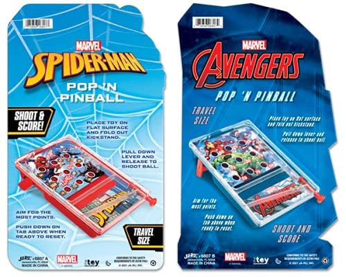 JARU Marvel Avengers & Spiderman Mini Pinball Machine for Kids (2 Toys) Handheld Games & Office Desk Games. Retro Vintage Toys Table Top Arcade Games. AB-6807-2