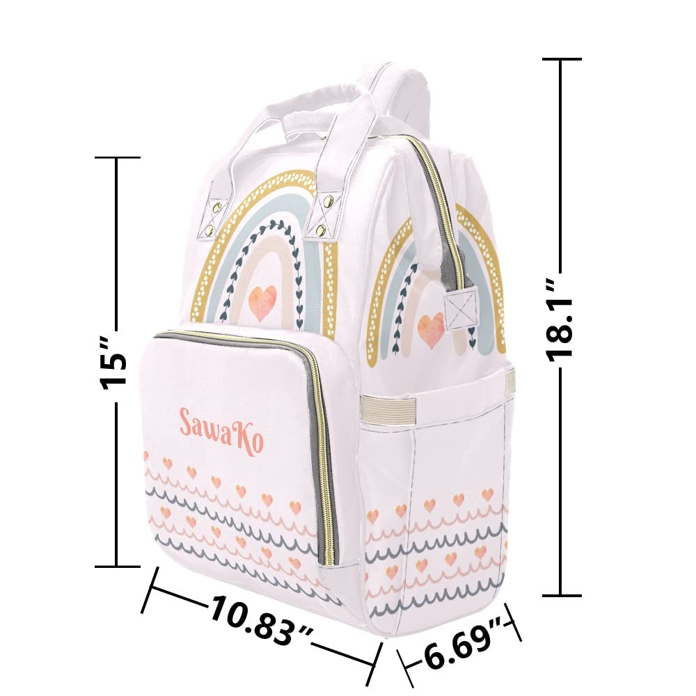 CUXWEOT Rainbow Love Pattern Diaper Bags Personalized with Name Customized Travel Back Pack Hiking Camping Mum Backpack 10.83 x 6.69 x15 inch (LxWxH)