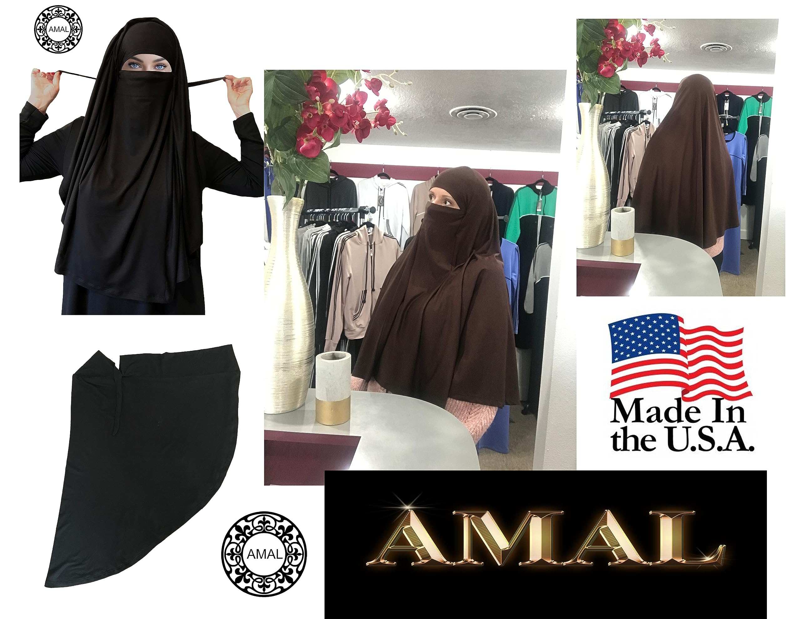 AMAL Niqab Muslim Nikab Women Burka Overhead Jilbab Long Hijab Abaya Khimar (Black)