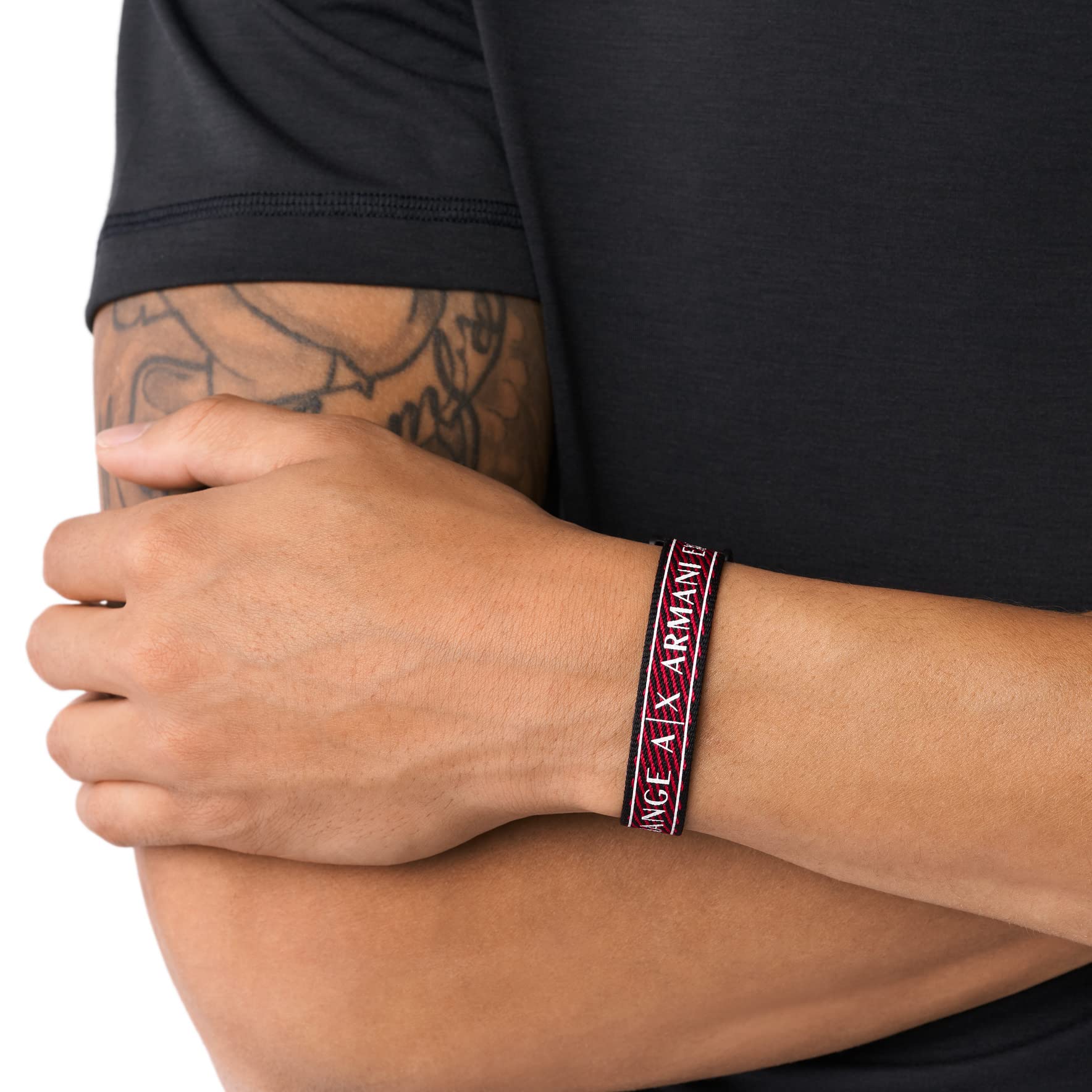 Armani Exchange Men's Red and Black rPET Cuff Bracelet (Model: AXG0083040)