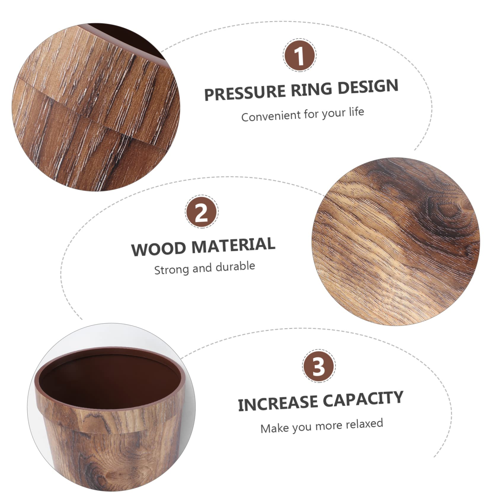 VICASKY Retro Trash Can Ornament Container Metal Storage Baskets Lip Gloss Containers Small Trash Can Rubbish Bin Wood Grain Wastebasket Trash Can Garbage Bin Living Room Garbage Bin Brown