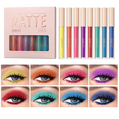 BestLand 8 Colors Liquid Matte Eyeshadow Set Nude Green Blue Red Purple Smokey Eyeshadow Cream Eyeshadow Primer Waterproof Quick Drying Eye Brightener Highlighter Blusher Eye Shadow Makeup (Color B)