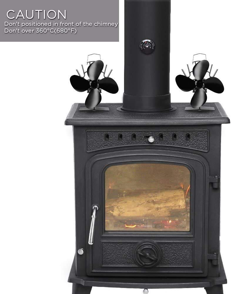 Cheffort Fireplace Fan Heat Powered Stove Fan 4 Blade Wood Stove Fans Aluminium Silent Eco-friendly for Wood Log Burner Fireplace