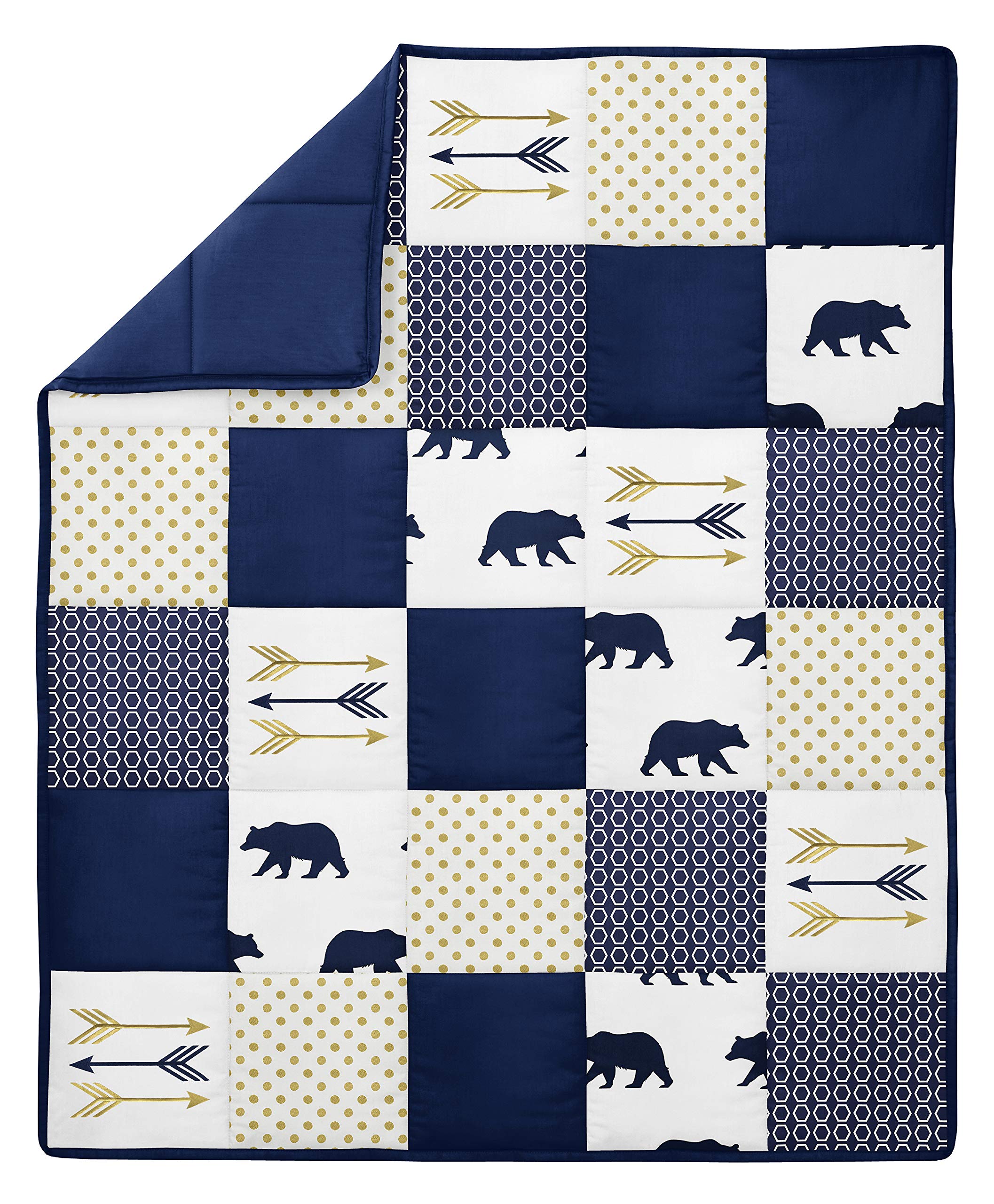 Navy Blue, Gold, and White Patchwork Big Bear Boy Baby Crib Bedding Set by Sweet Jojo Designs - 4 Pieces