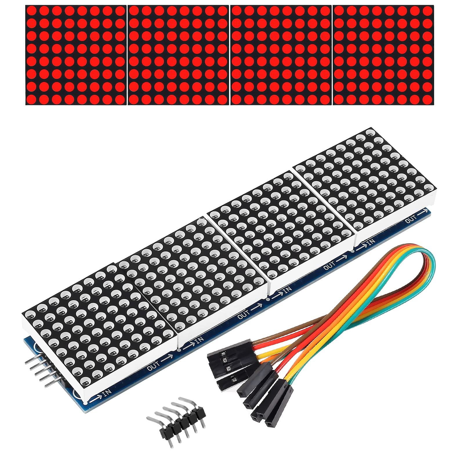 AOICRIE 2PCS MAX7219 Dot Matrix Module for Arduino Microcontroller 4 in 1 Display with 5pin Line for Arduino for Raspberry Pi (Red)