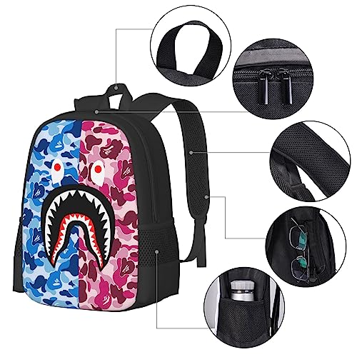 AIRPO Casual Shark Teeth Backpacks Camouflage 3D Print Big Capacity Computer Daypack Lightweight Multiple Backpack Travel Shoulders Bag For Women Men