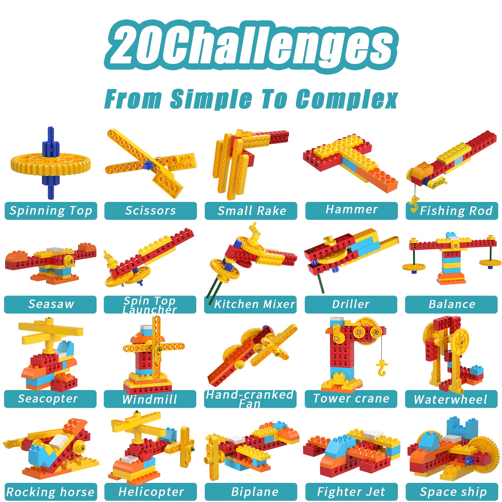 burgkidz Construction Building Toy Set: Science Learning Blocks Toys, Build Tools Vehicles Machines & Models; STEM Educational Kit for Boys & Girls 3 4 5 6 + Year Old