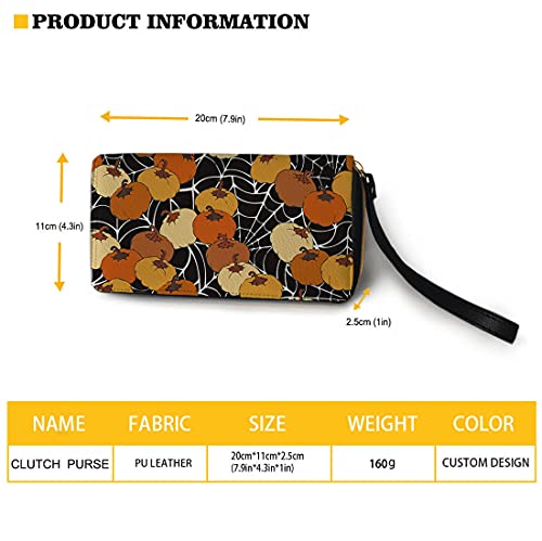 Jeiento Wristlet Wallet for Women Men Halloween Decoration Spider web Print Multi-Card Holder Clutch Bag Purse with Wristlet Strap Zip Around Black