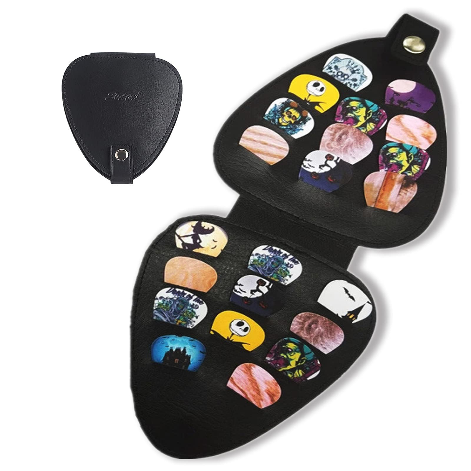 Guitar Pick Holder Case for Acoustic Electric Guitar, Variety Pack Picks Storage Pouch Box, PU Leather Guitar Plectrums Bag, Gift for Guitar Players (Case Only)