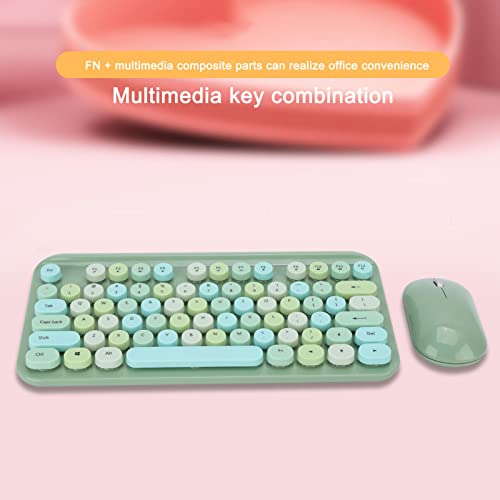 ASHATA Retro Wireless Keyboards Mouse Combos, 2.4G 75 Keys Full Size Retro Keyboard Mouse Combo, Low Noise Ergonomic Wireless Gaming Keyboard Mouse Set(Green)