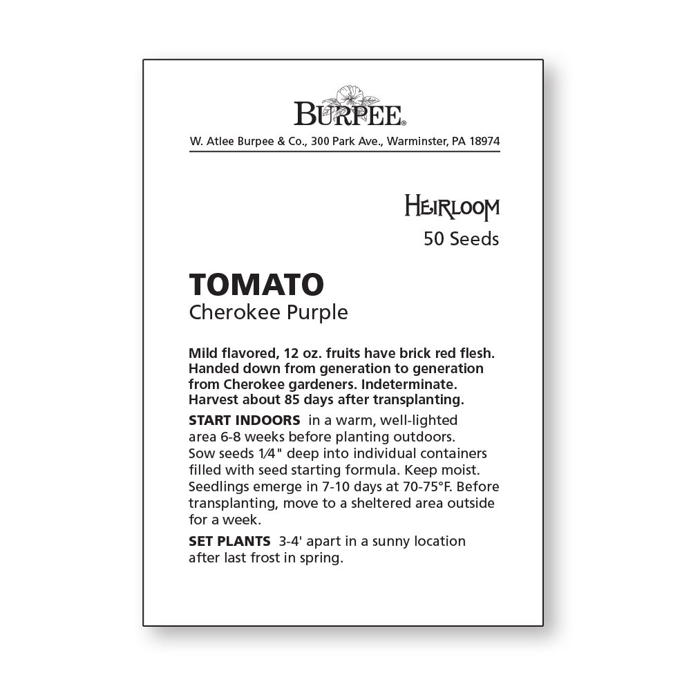 Burpee 'Cherokee Purple' Heirloom , Large, Rich Flavor Slicing Tomato , 50 Non-GMO Seeds