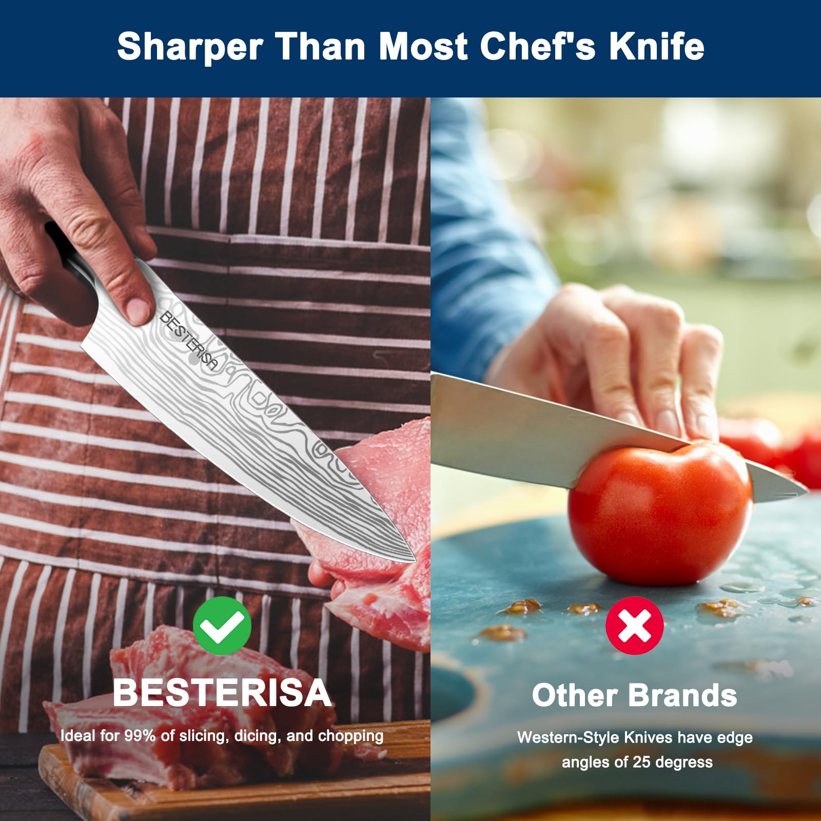 BESTERiSA Chef Knife,8 Inch Professional Chef Knife German Stainless Steel,Ultra Sharp Vegetable Meat Cleaver Knife with Knife Guard