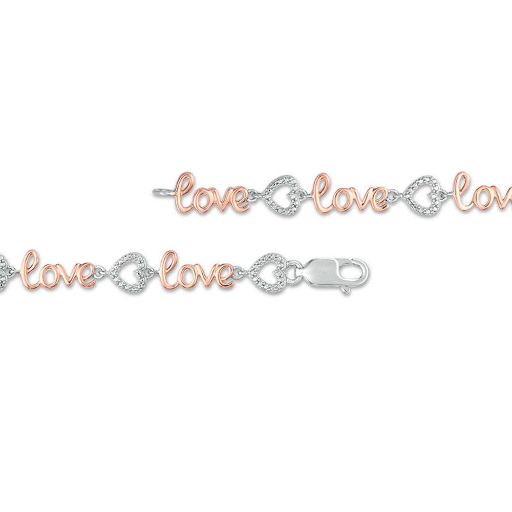 Ani's Round 0.50CT D/VVS1 Diamond Accent "love" Heart Bracelet In 925 Sterling Silver and 14K Rose Gold Plated_9