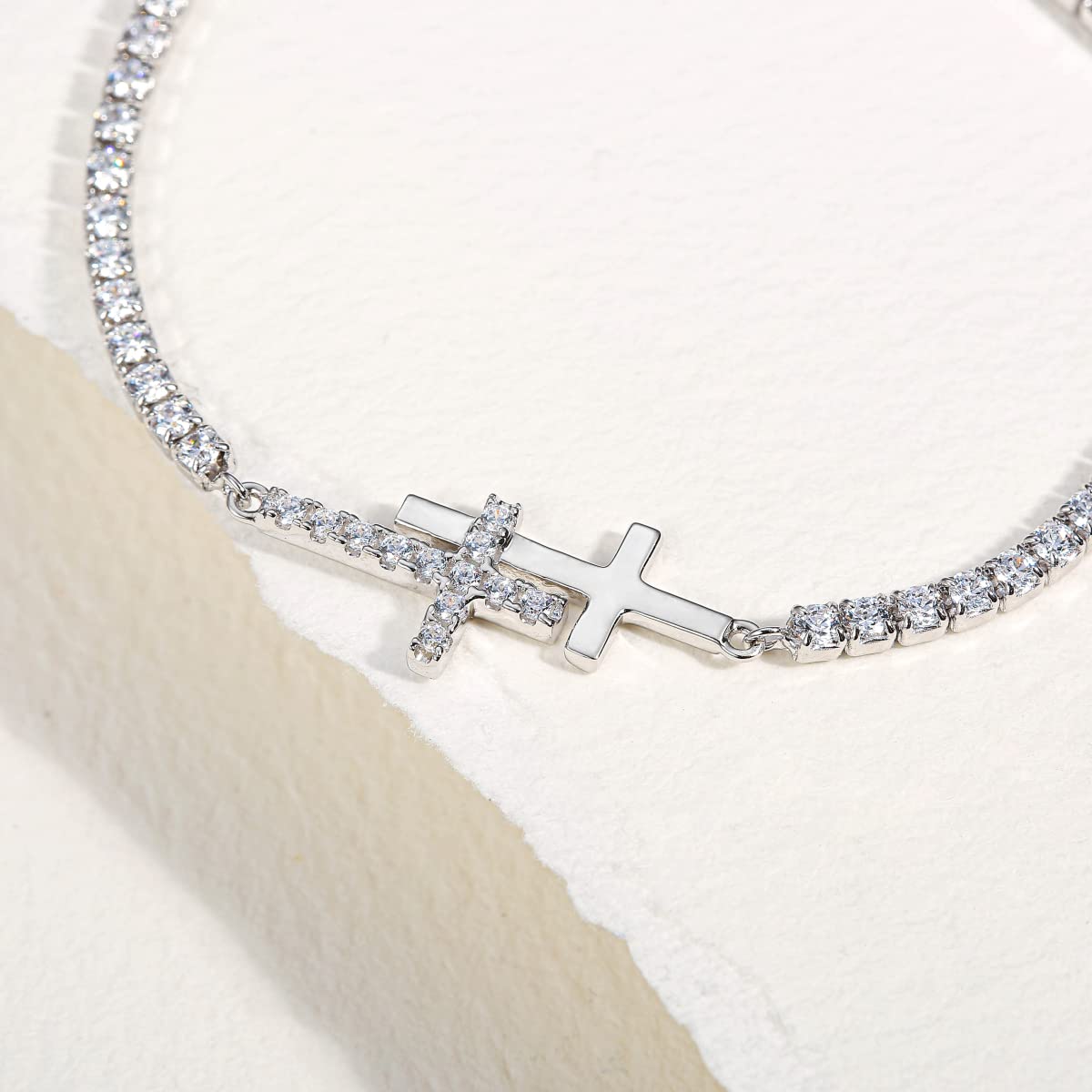 Agvana Fine Jewelry Solid Sterling Silver Cross Tennis Bracelets for Women