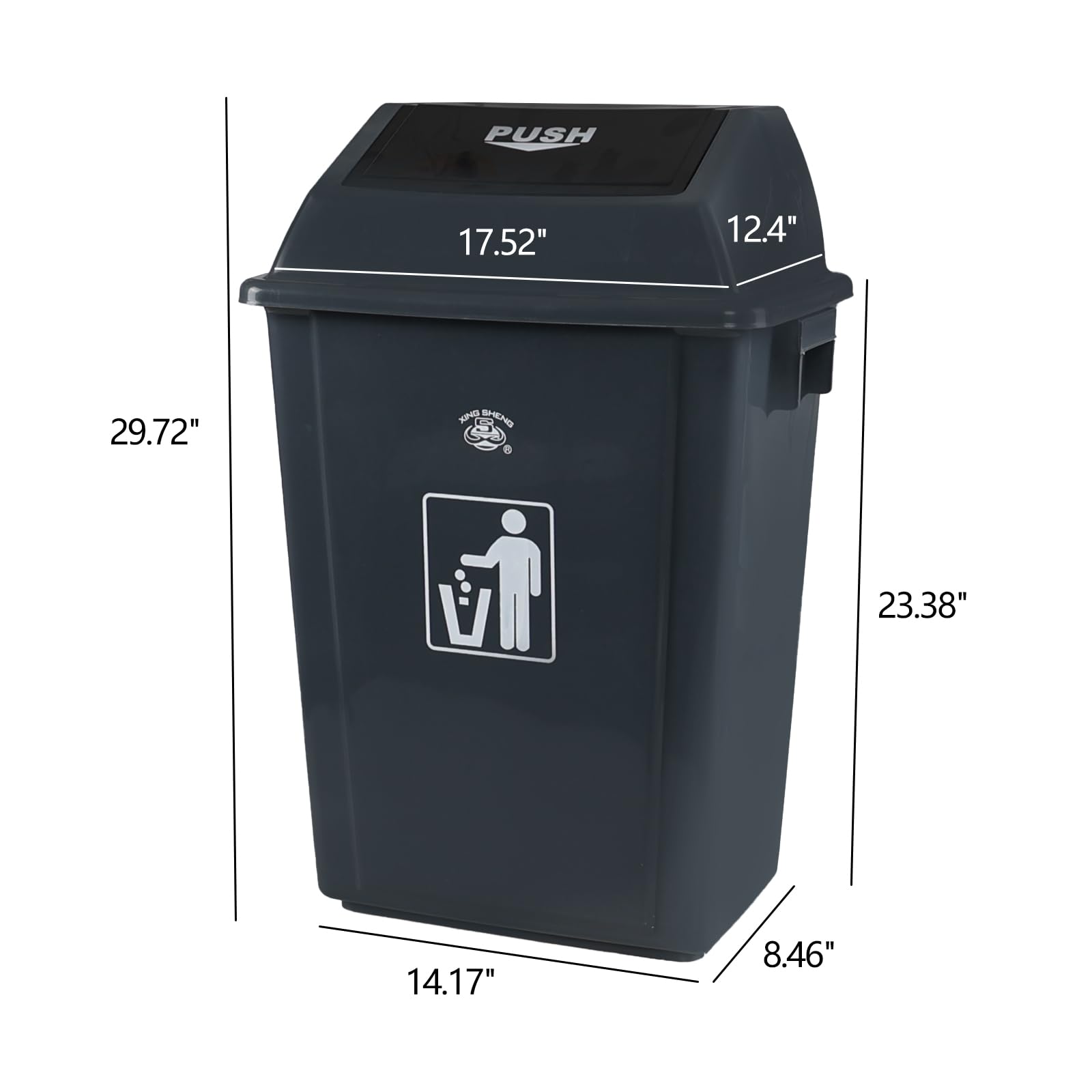 Rinboat 18 Gallon Plastic Swing Top Trash Cans, Large Waste Bins with Lids, Grey, 4 Packs