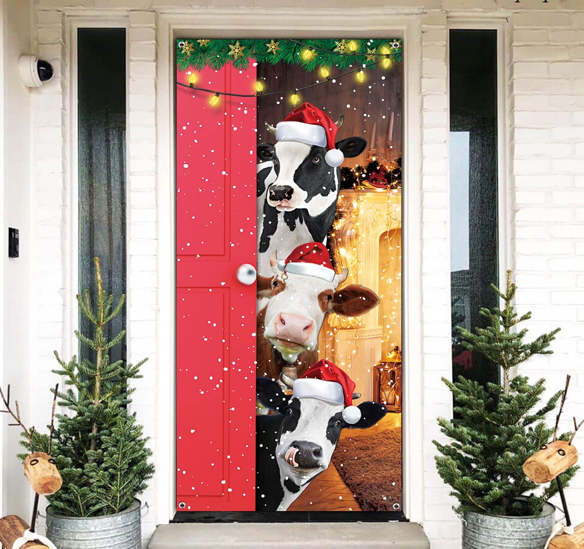 Merry Christmas Door Cover Funny Cows Door Banner Christmas Decoration for Front Door Merry Christmas Farmhouse Door Decoration Christmas Xmas Decoration Party Supplies New Year Party Decor