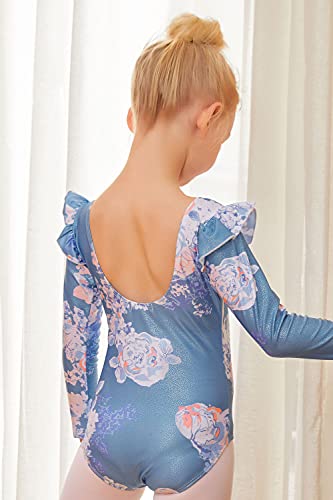 Arshiner Girls Gymnastics Leotards Ruffle Long Sleeve Shimmer Ballet Unitard Dancewear for 3-10 Years