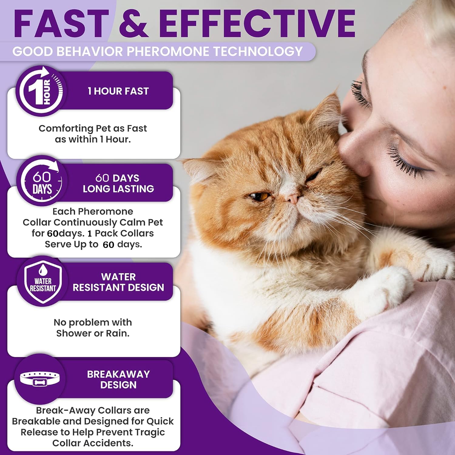 Calming Collar for Cats | 60 Days of Effective Stress and Anxiety Relief with Efficient Quick Release Pheromones | Soothing Comfort, Long-Lasting Calm That Reduces Stress and Helps Calm Cats Anxiety