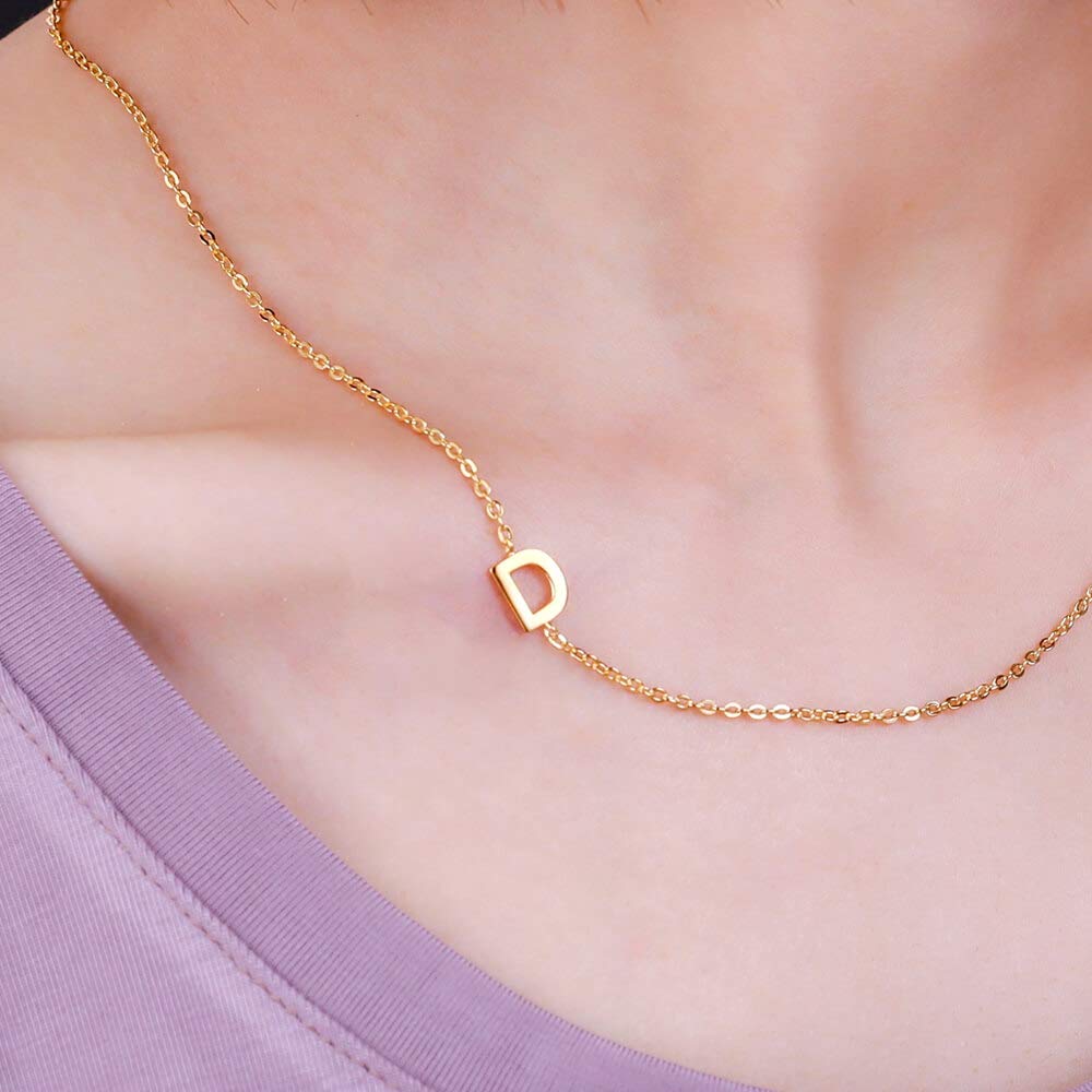 AILIN Custom Dainty Sideways Initial Necklace 925 Sterling Silver Personalized Alphabet 26 A-Z Letter Pendant Birthday Christmas Gifts For Women Mother