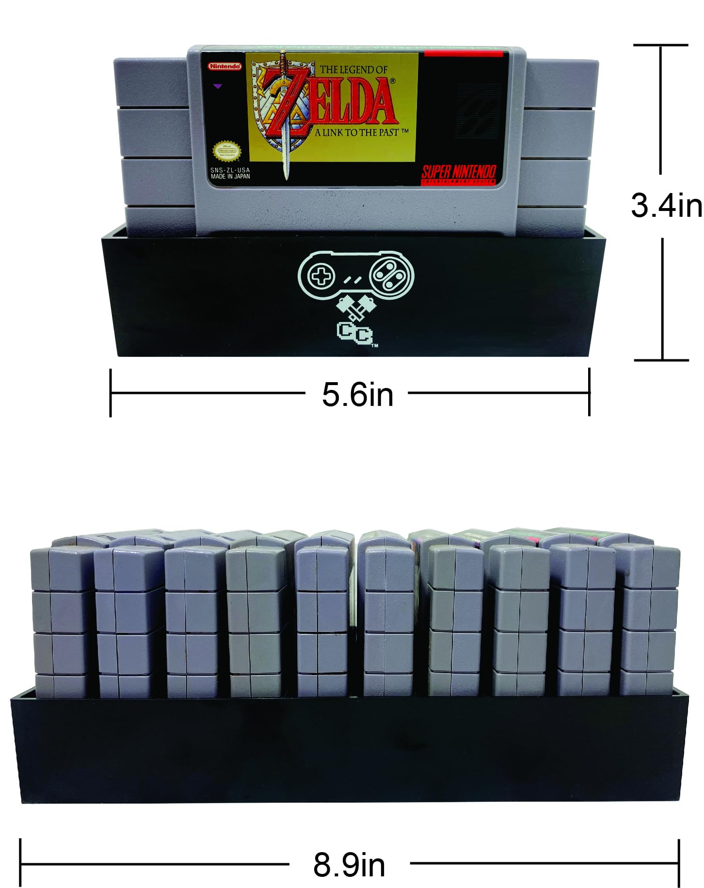 Collector Craft Black Game Organizer Compatible with Nintendo SNES Cartridge, Dust Cover, Cartridge Holder, Super Nintendo Entertainment System