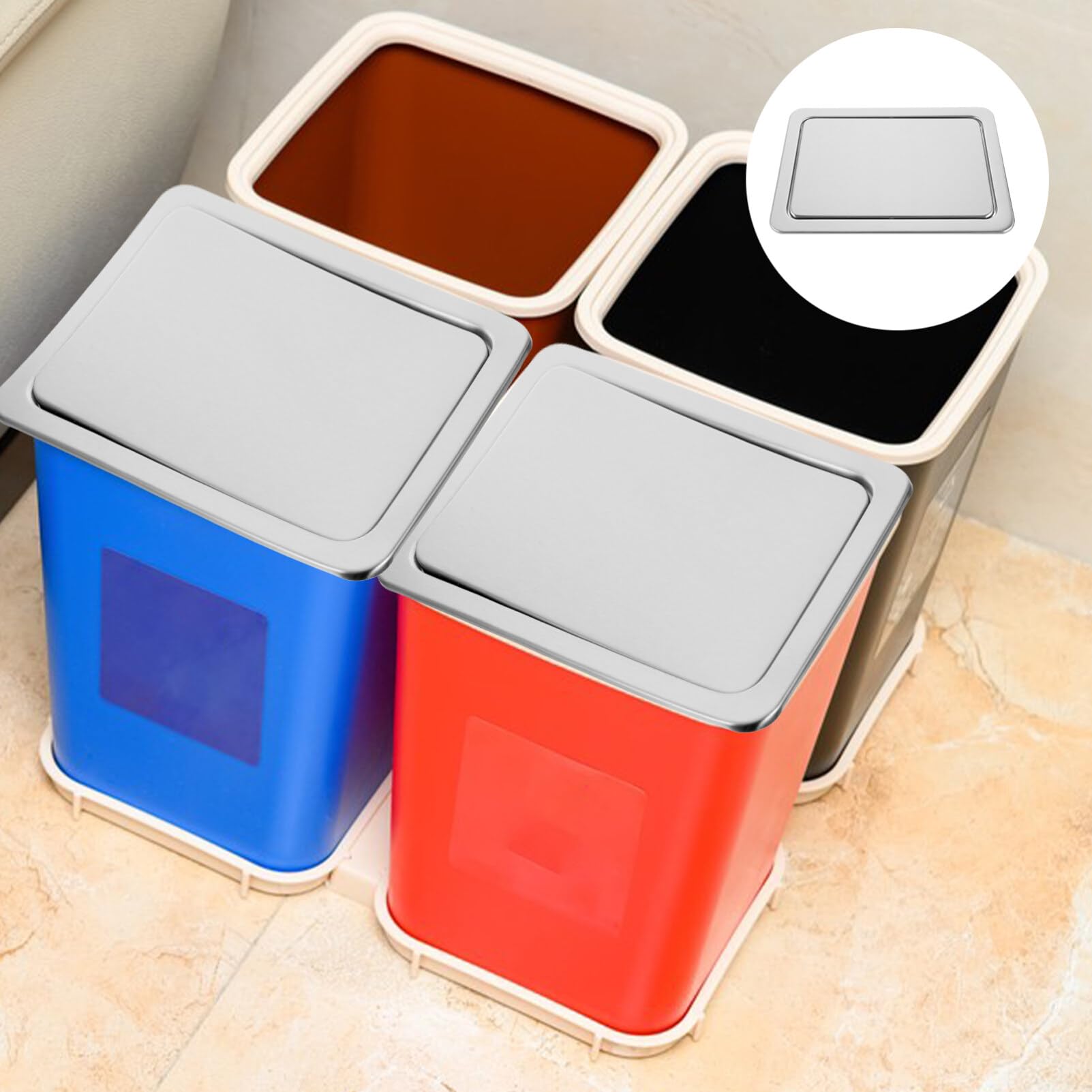BESTOYARD Trash Bin Lid Only Swing Top Trash Can Lid Replacement Recessed Counter Top Cover Stainless Steel Waste Bin Lid Swing Flap Lid Cover