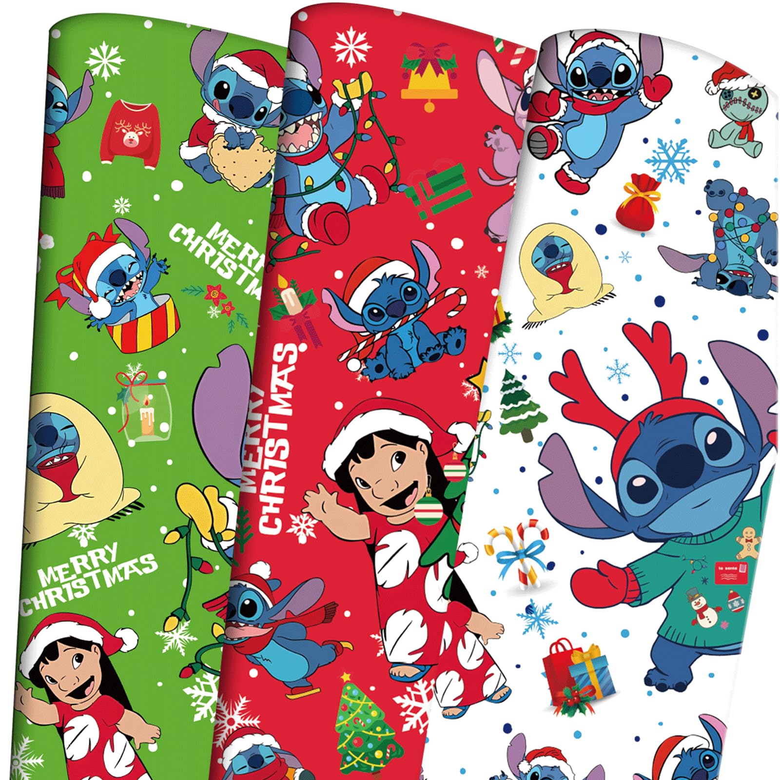 ANYMONYPF 12 Sheets Folded Christmas Wrapping Paper Stitchmas Gift Wrap Bulk Art Paper for Baby Shower Christmas Decorations Xmas Holiday Crafts Gift Packing, 20 x 30 Inch