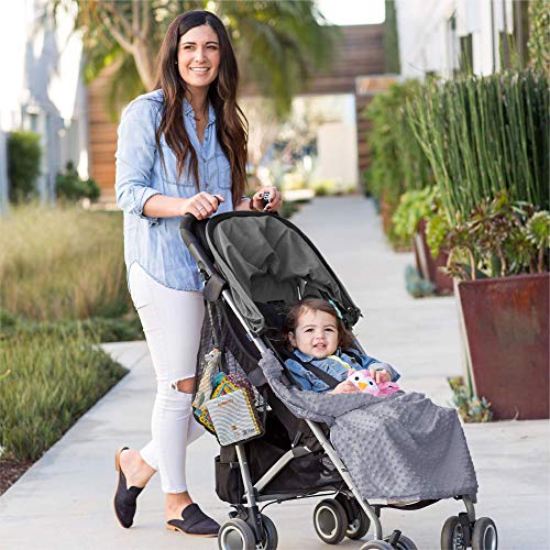 J.L. Childress Cuddle 'N Cover Stroller Blanket - Silky and Minky Fabrics - Blanket Attaches to Stroller - Privacy Cover, Blanket, Sun Shade - 30" x 30" - Grey