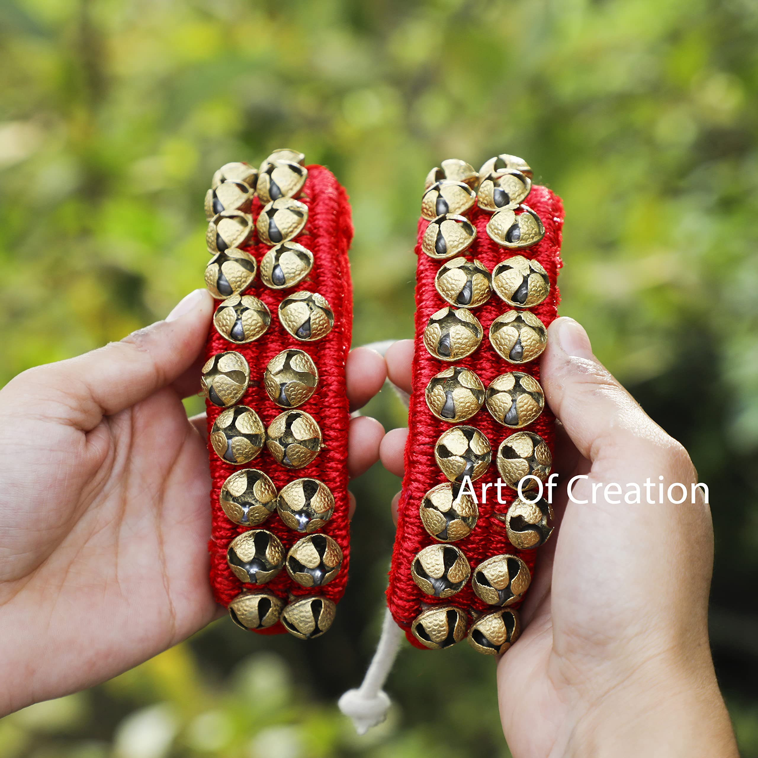 Art Of Creation Kathak Dancing Ghungroo 2 Line Anklet Pair 20 + 20 Bell Indian Classical Dancers Musical Instrument Bharatnatayam Ghungru (Red)