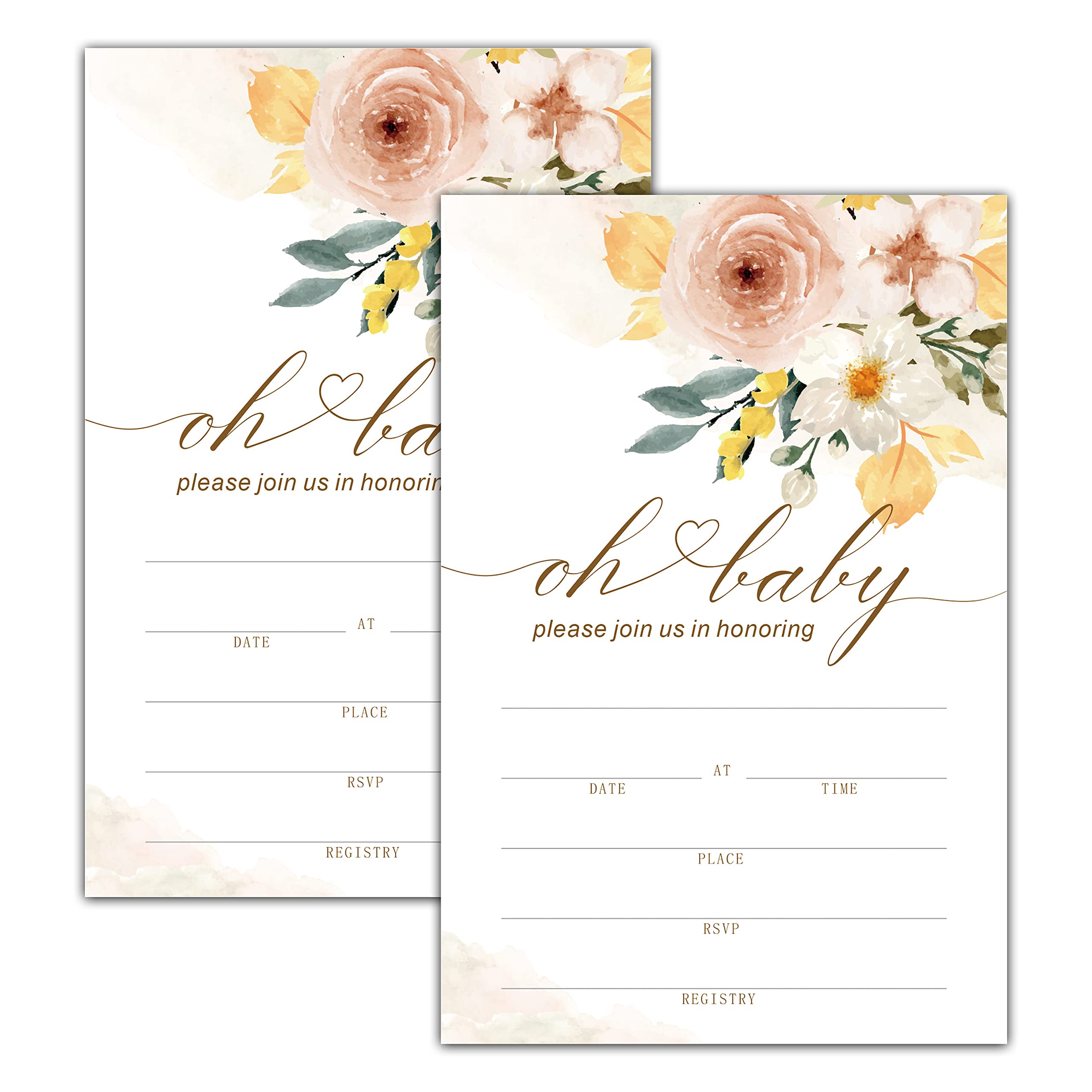 Baby Shower Invitations and Envelopes, Floral Baby Shower Invitations, Blush Powder Floral Baby Shower Gender Reveal Party Supplies 25 Cards With Envelopes -(015bbyaoqing)