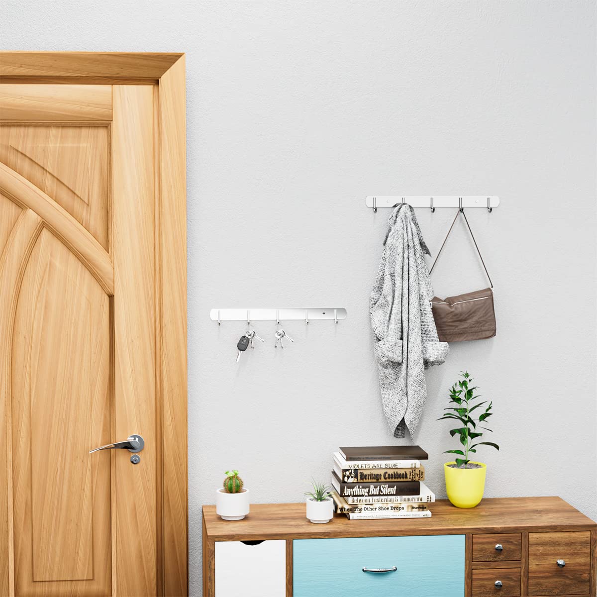 LEMONIDEA Stainless Steel Hooks Rack Wall Mounted Key Holder Coat Hook Towels Clothes Hangers Rail for Kitchen, Bathroom, Laundry Room - Set of 2
