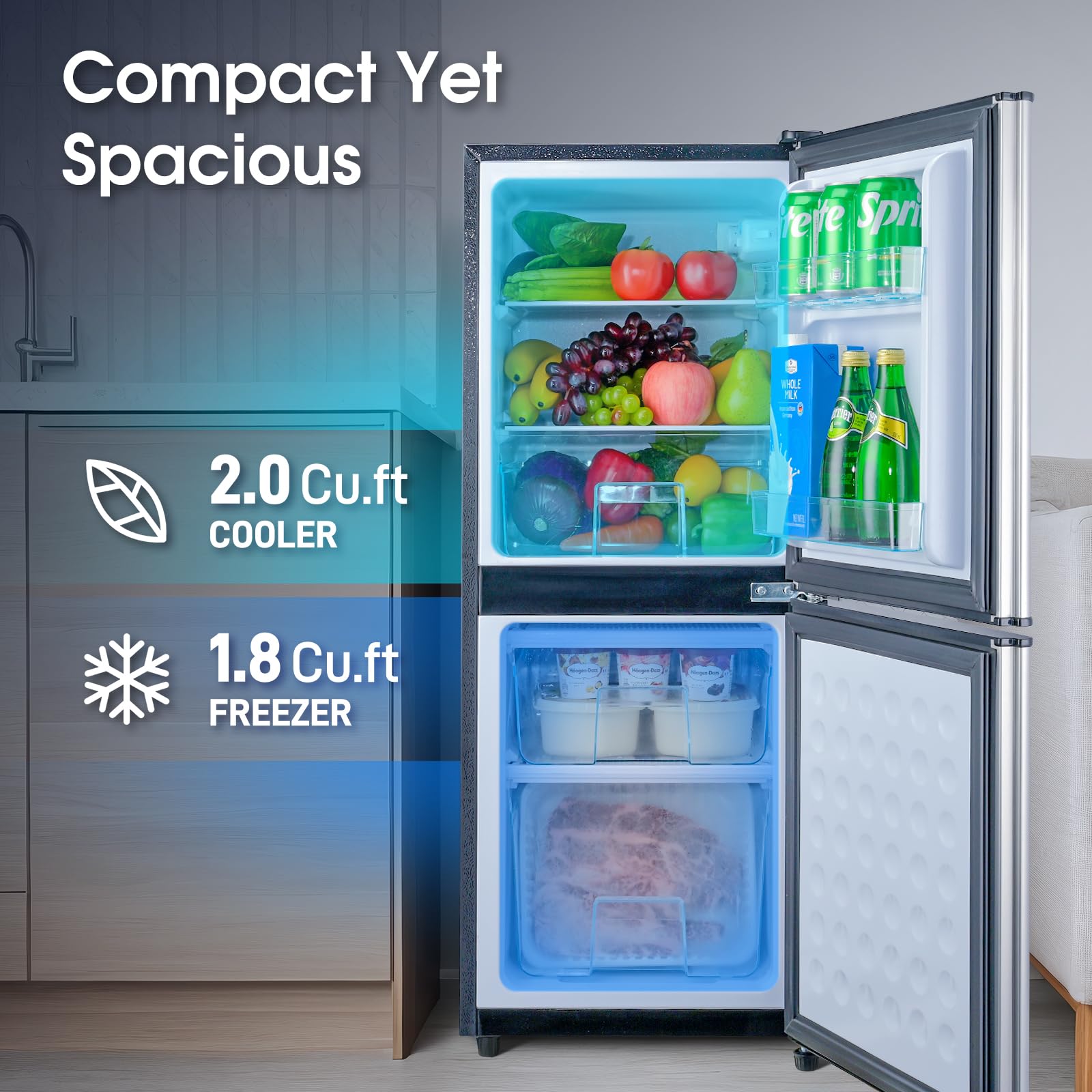 Anypro 3.8 Cu.Ft Mini Fridge with Bottom Freezer, 2 Door Small Refrigerator with Freezer, Small Fridge with 7 Adjustable Temperature Settings, Compact Refrigerator for Bedroom, Dorm, Office, Apartment