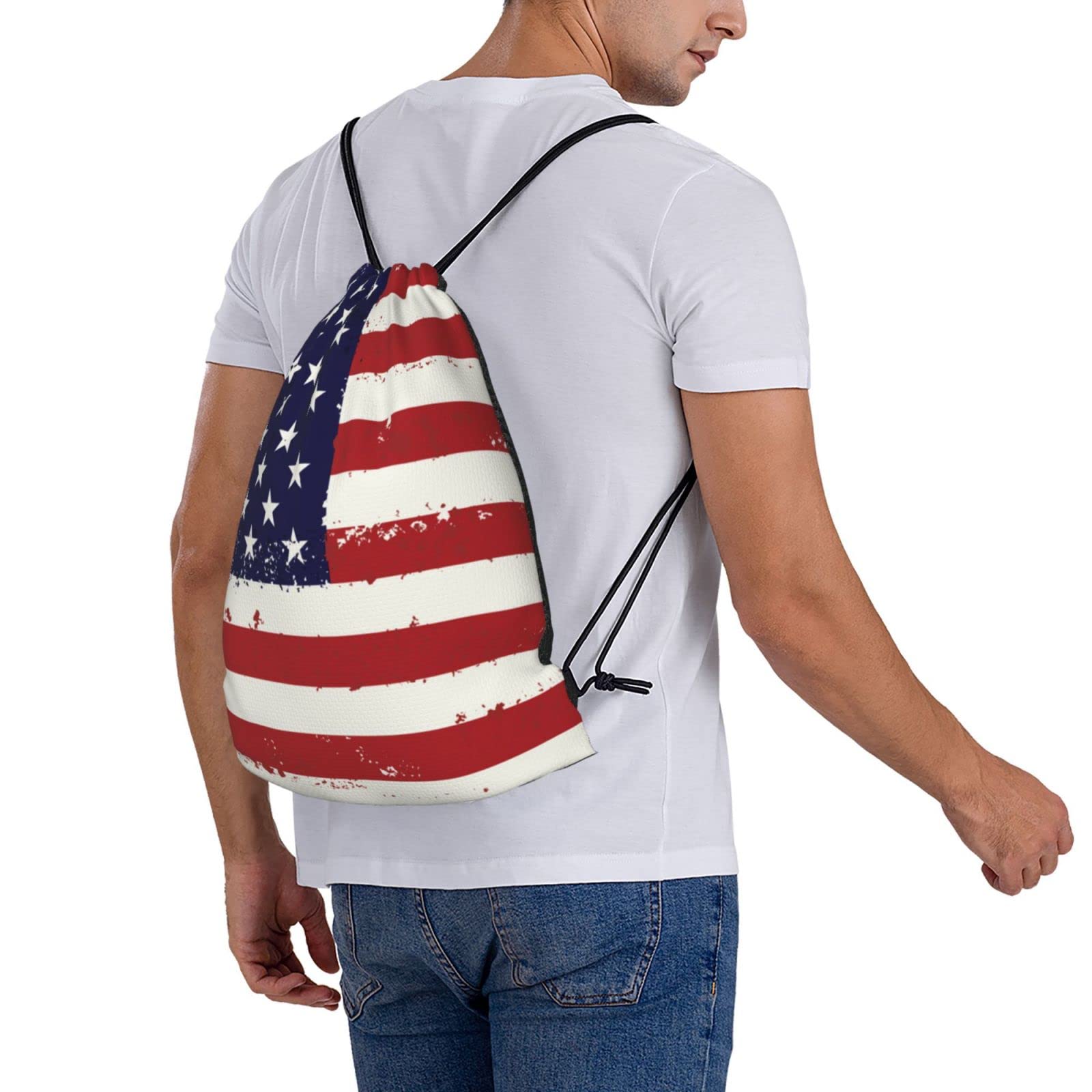 AIMASTZ Usa Flag Unisex Drawstring Backpack Bag Sport Gym Dance Travel Sackpack