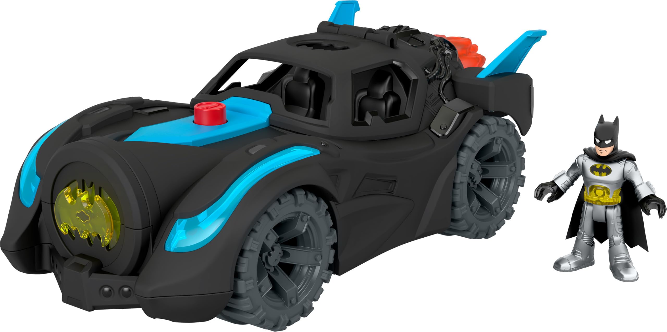 Fisher-Price Imaginext DC Super Friends Batman Toy, Lights & Sounds Batmobile with Batman Figure for Preschool Kids Ages 3+ Years