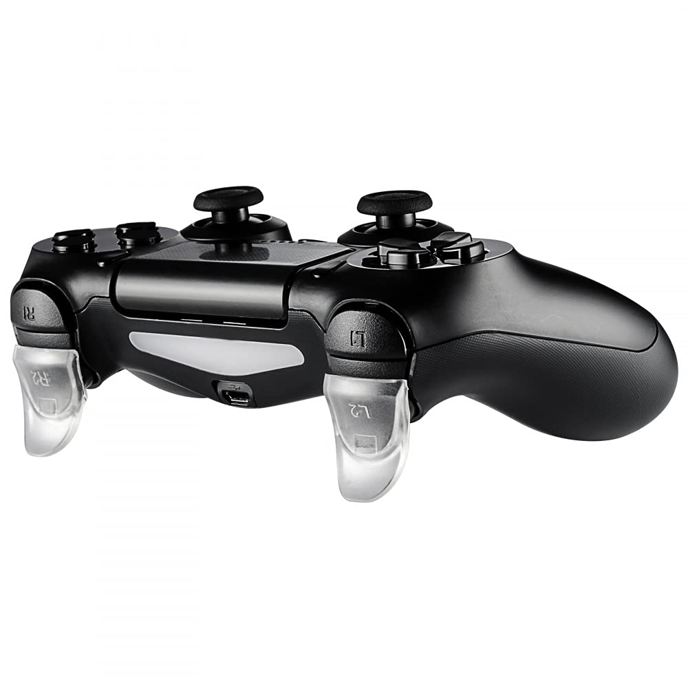 eXtremeRate Transparent Clear 2 Pairs L2 R2 Buttons Extention Trigger for PS4 Controller, Game Improvement Adjusters Extenders for PS4 Controller JDM-030
