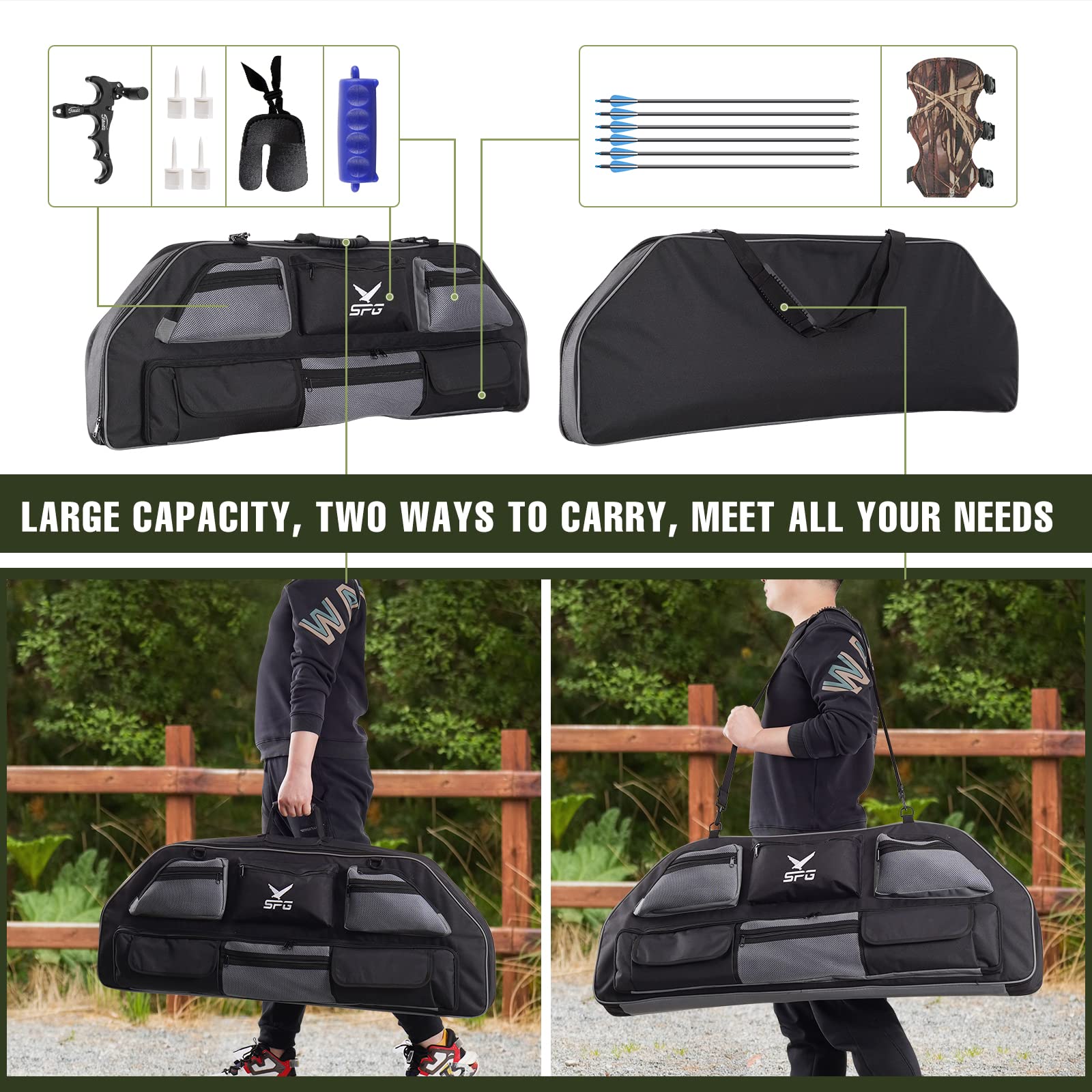 Aimdor Compound Bow Bag Archery Bow Case Shoulder Strap Safe Shot Portable Carry Bag Pockets for All Accessories Black