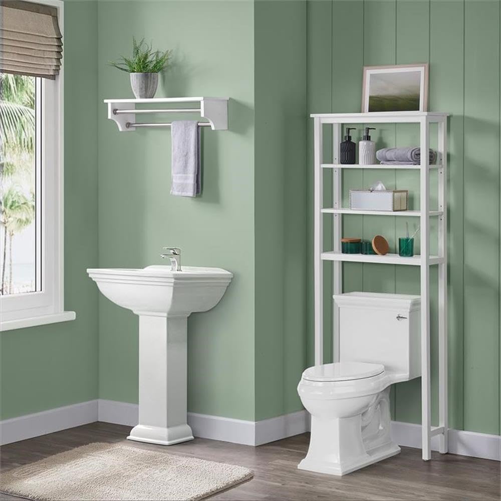 Dover 27" White Bathroom Shelf with 2 Chrome Towel Rods - Space Saving Storage for Bath Decor and Accessories - Moisture Resistant Wood Construction - 27" W x 8" D x 6" H