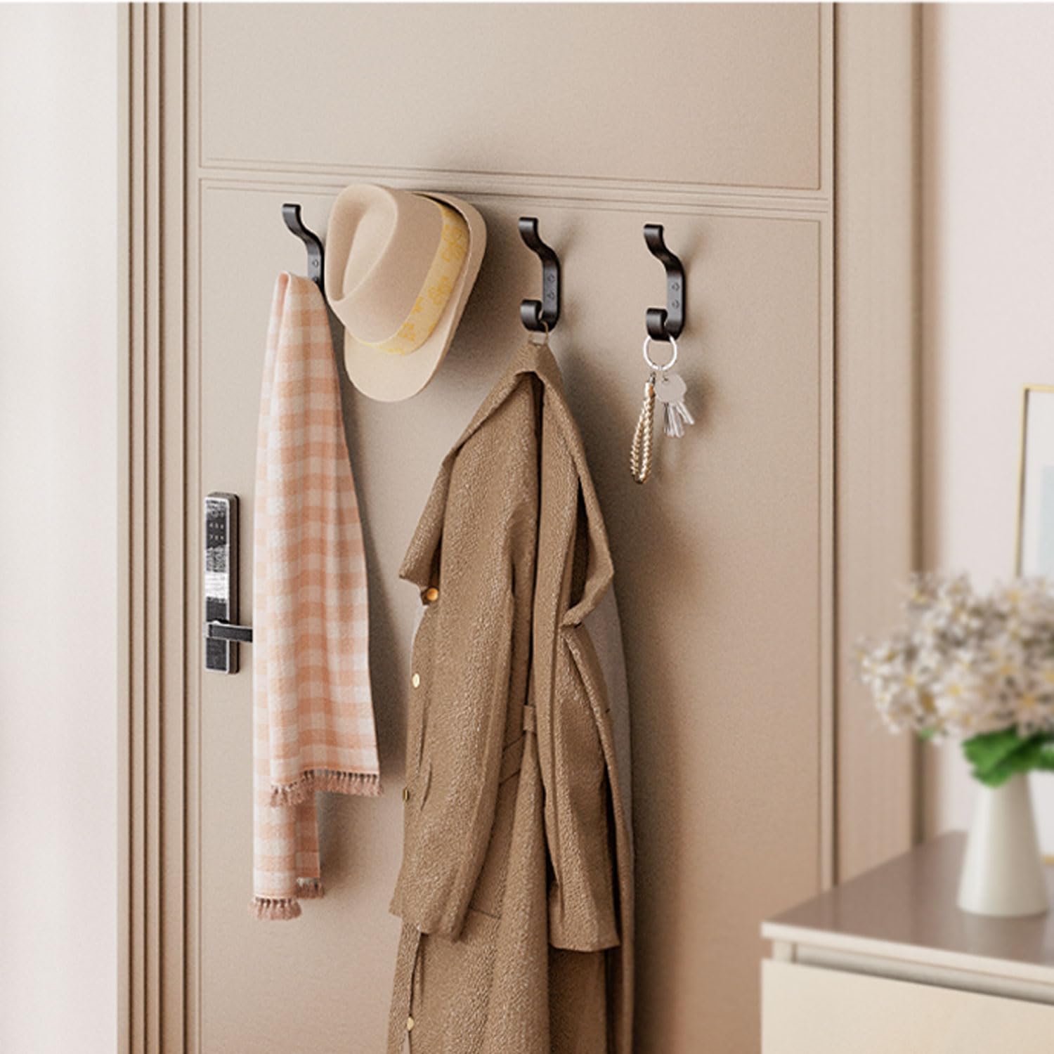 bussdis Coat Hooks Wall-Mount Coat Hanger - Wall Hooks for Hanging Heavy Duty,Hold 30 Lb,Hat Hooks for Baseball Caps,Towel Hooks,Backpack Hooks,Key Hook,Hooks for Hanging Towels,Black,4 Pack